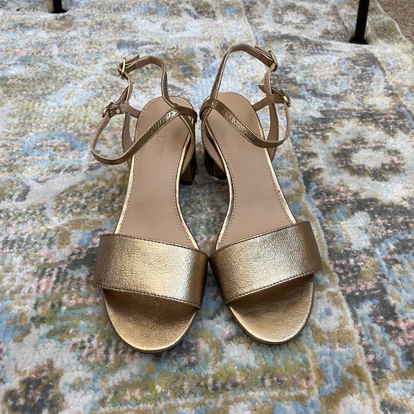 J. Crew | Shoes | Jcrew Wide Strap Block Heel Gold | Poshmark